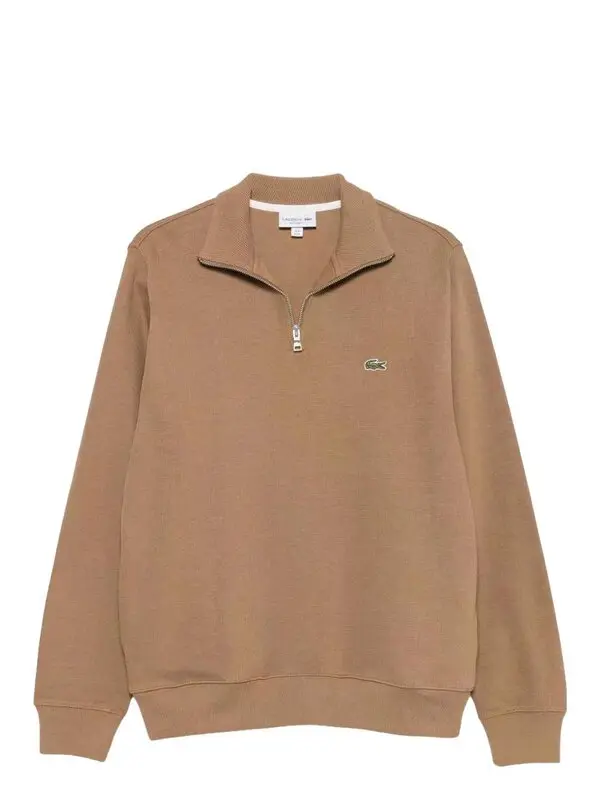 Lacoste Logo-patch Zip-fastening Polo Shirt - Brown