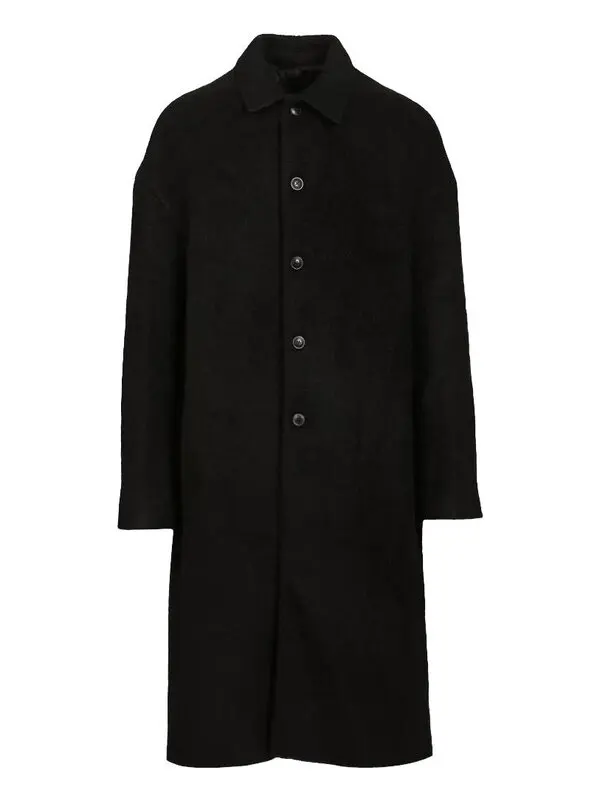 Rick Owens Tower Buttoned Brad Coat In Boiled Wool - Black