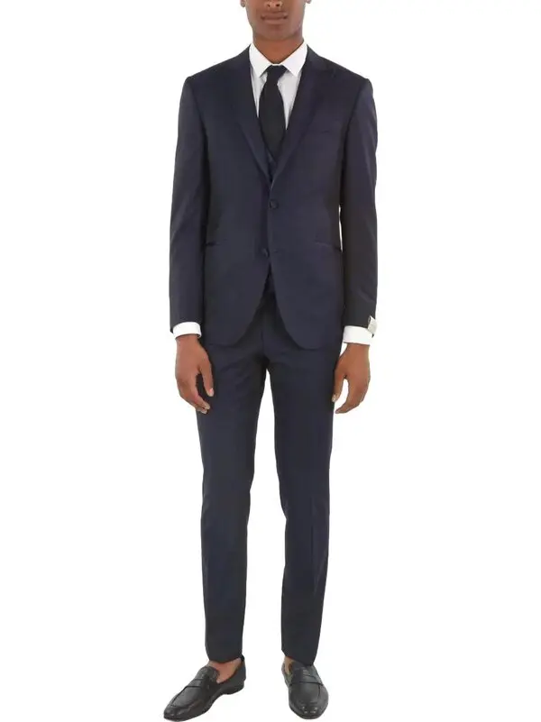 Corneliani Satin-detail Wool Three-piece Suit - Blue