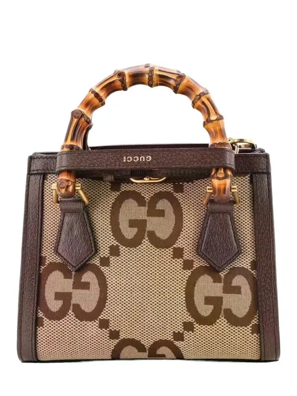 Gucci Diana Mini Shoulder Bag With Jumbo Gg Canvas And Bamboo Handle - Brown