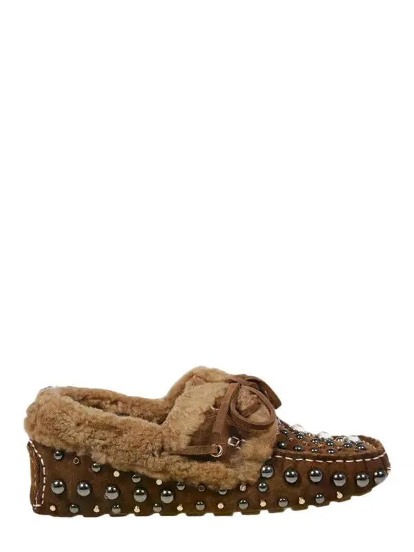 STRATEGIA SHOES Studded Shearling-lined Loafers - Brown