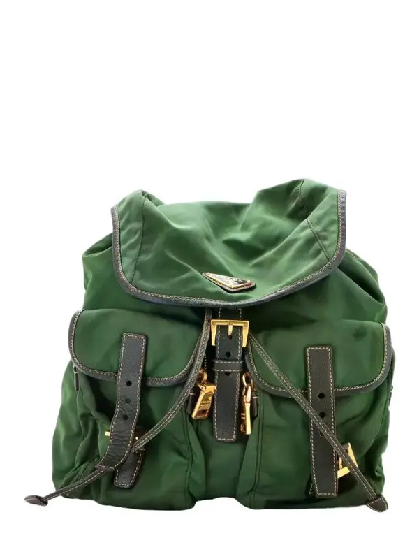 Prada Double Front Pocket Tessuto Backpack - Green