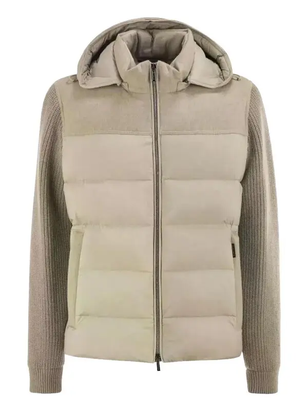 MOORER Padded Hooded Jacket With Ribbed Sleeves - Neutrals