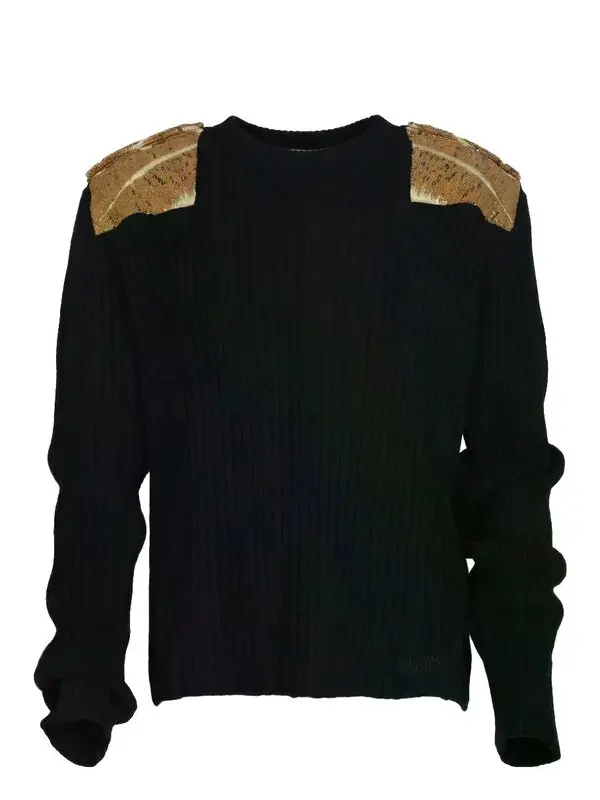 Valentino Garavani Ribbed Sweater With Embellished Shoulder Patches - Black