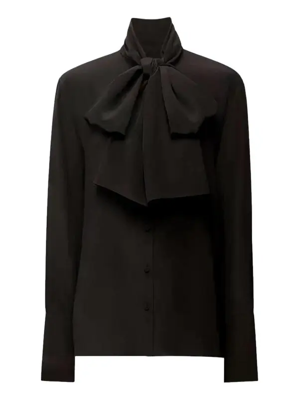 Another Tomorrow Signature Bow Blouse - Black