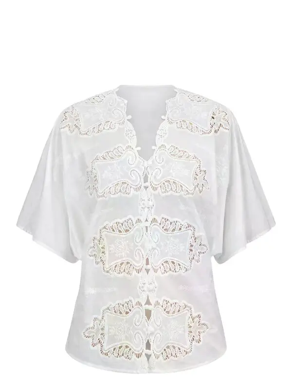 CISSA Embroidered Lace V-neck Blouse - White