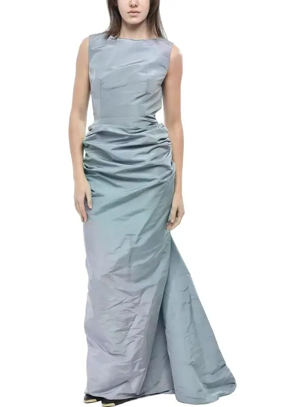 SUPER BLOND Sleeveless Ruched Silk Maxi Dress - Blue