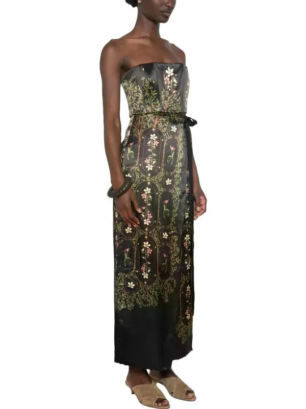 Agua Bendita Strapless Floral-print Maxi Dress - Black