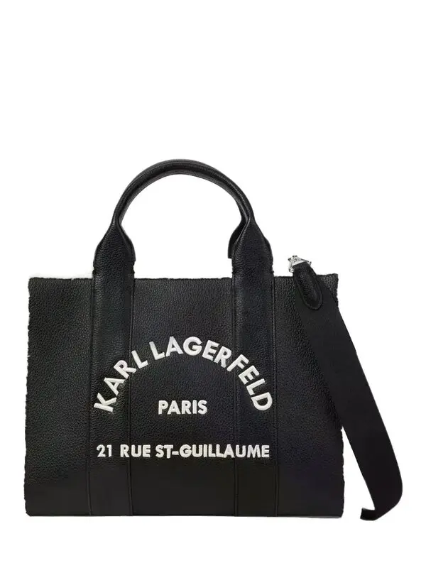 Karl Lagerfeld Medium Rue St-guillaume Shearling Square Tote Bag - Black