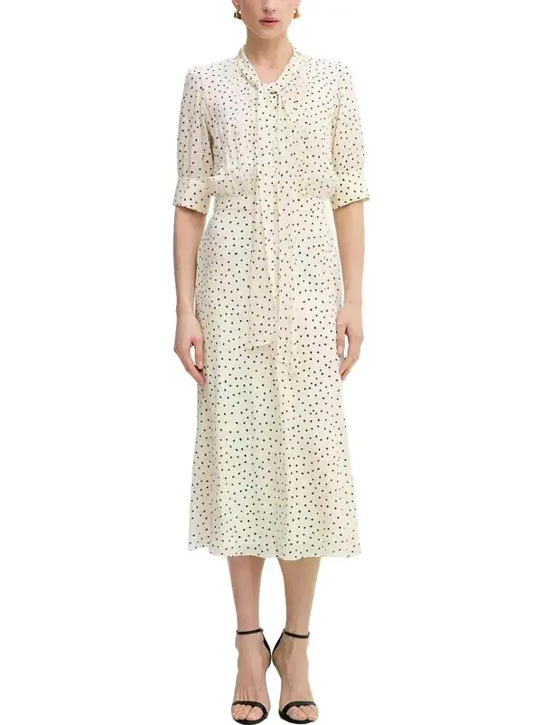 Luisa Spagnoli Polka-dot Tie-neck Midi Dress - Neutrals