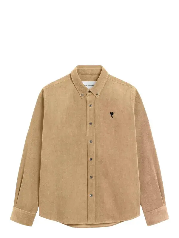 AMI Paris Corduroy Shirt With De Coeur - Neutrals