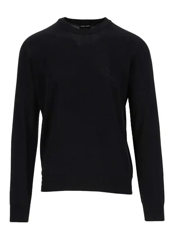 Giorgio Armani Virgin Wool Sweater With Embroidered Logo - Black