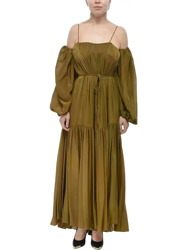 SUPER BLOND Ruffled Puff-sleeve Maxi Dress - Green