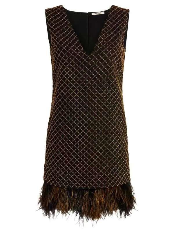 Roberto Cavalli Feather-trim Mini Dress - Black