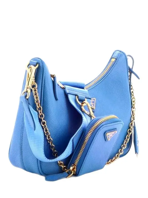 Prada Re-edition 2005 Saffiano Leather Shoulder Bag With Pouch - Blue