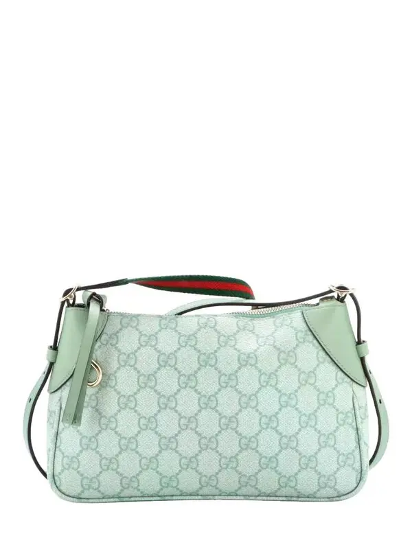 Gucci Emblem Gg Coated Canvas With Leather Shoulder Bag - Green