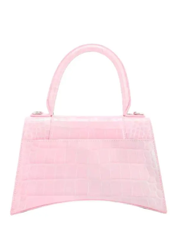 Balenciaga Hourglass Top Handle Bag Crocodile Embossed Leather Small Crossbody Bag - Pink