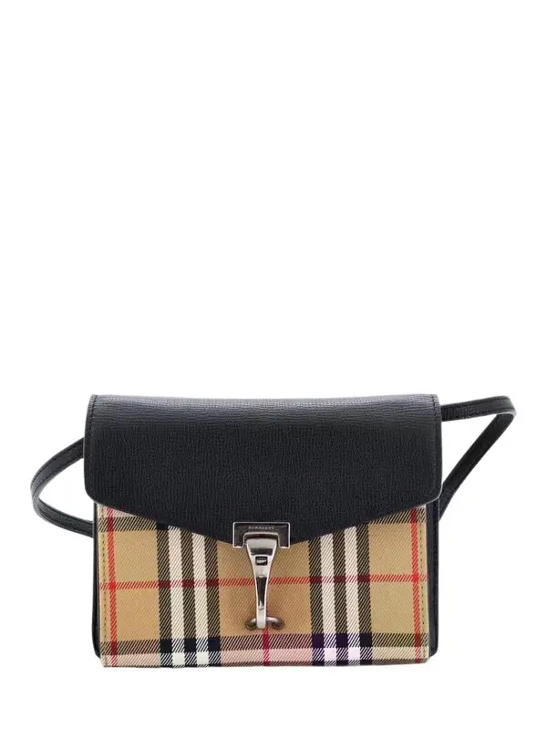 Burberry Macken Baby Crossbody Bag In Leather And Vintage Check Canvas - Black