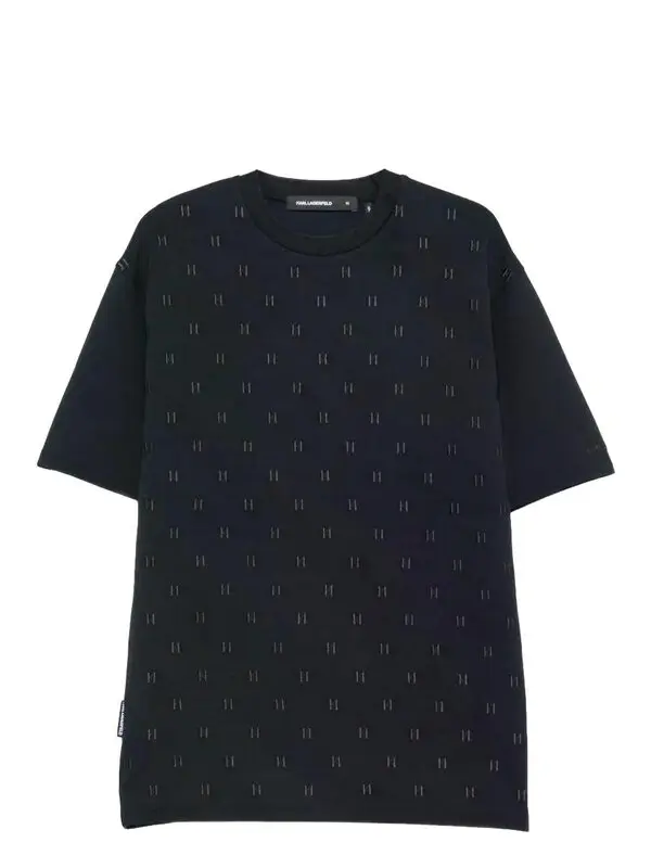 Karl Lagerfeld Monogram-embroidered Crew-neck T-shirt - Blue