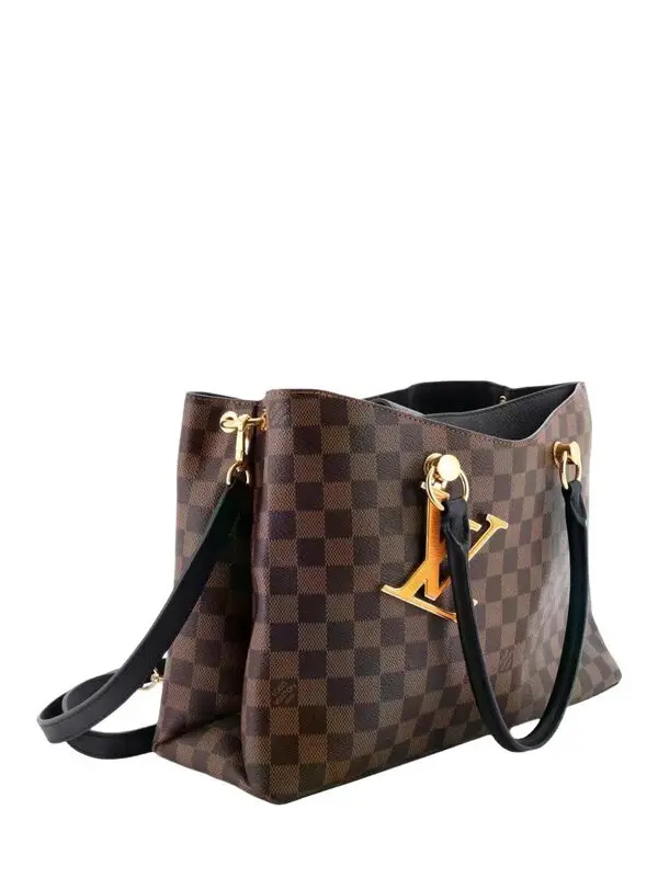 LOUIS VUITTON Riverside Handbag Damier With Leather Tote Bag - Black