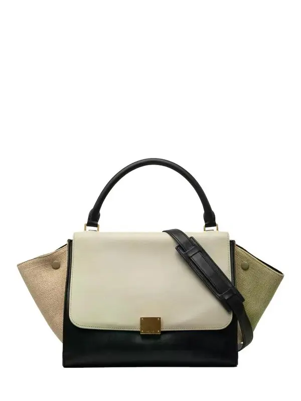 Celine Tricolor Calfskin And Canvas Trapeze Satchel - Black