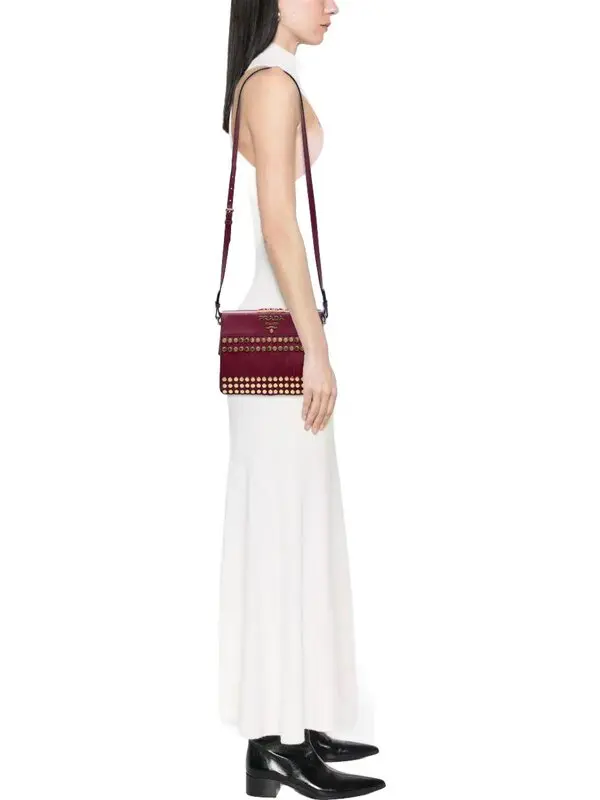 Prada Studded Saffiano Lux Idol Crossbody Bag - Red