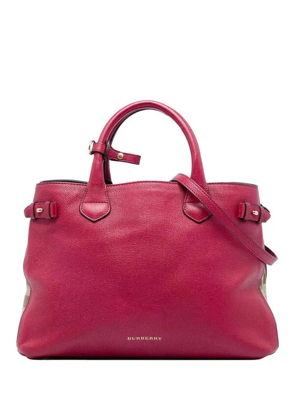 Burberry Leather And House Check Canvas Banner Satchel - Red
