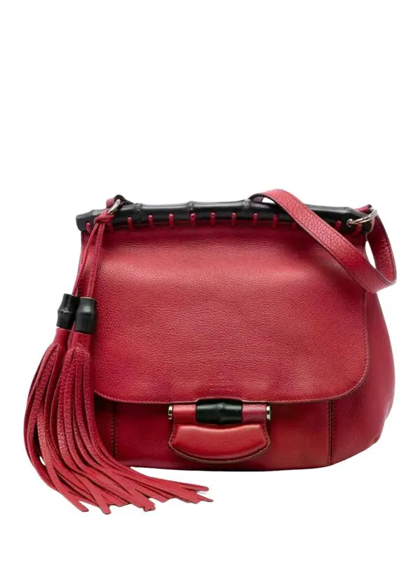 Gucci Leather Bamboo Nouveau Fringe Crossbody Bag - Red