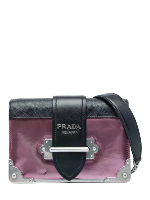 Prada Saffiano Trimmed Metallic Vitello Cahier Bag - Pink