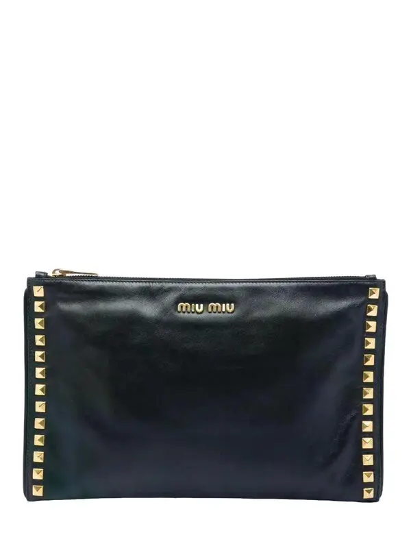 Miu Miu Studded Leather Zip Clutch Bag - Black