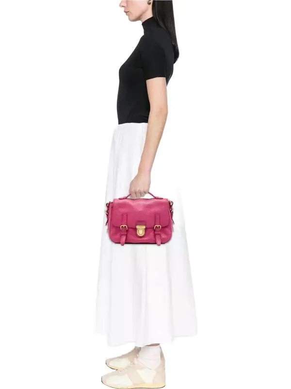 Prada Vitello Daino Push Lock Double Buckle Messenger Bag Satchel - Pink