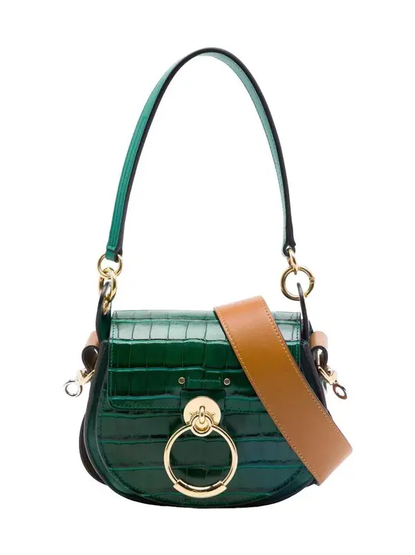 Chloé 2020 Small Croc Embossed Leather Satchel - Green