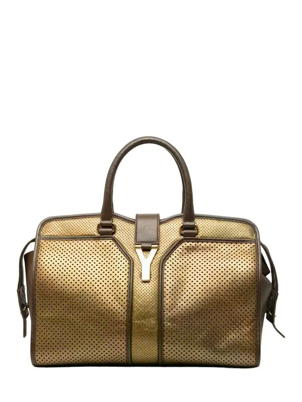 Saint Laurent Medium Perforated Metallic Leather Cabas Chyc Tote Bag - Gold