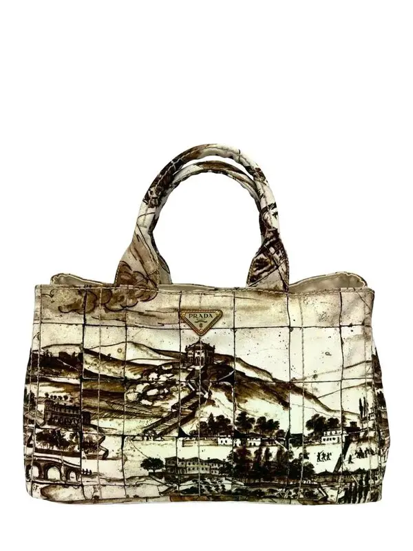 Prada Canapa Azulejos Satchel - Brown