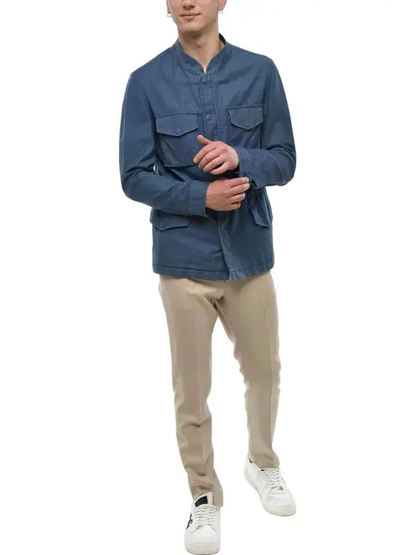 Corneliani Long-sleeved Utility Jacket With Band Collar - Blue