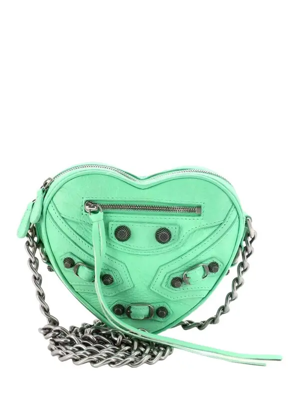 Balenciaga Le Cagole Mini Heart Chain Bag With Giant Studs - Green