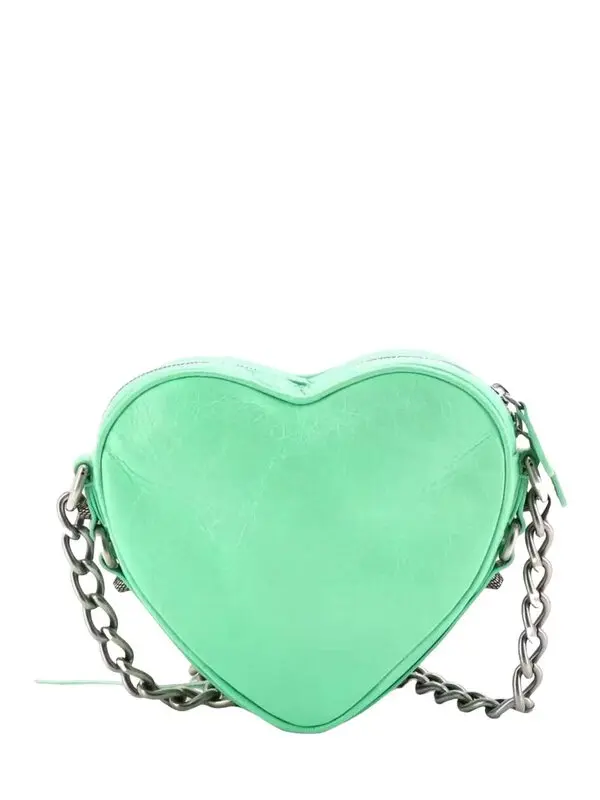 Balenciaga Le Cagole Giant Studs Heart Chain Bag Leather Mini Crossbody Bag - Green
