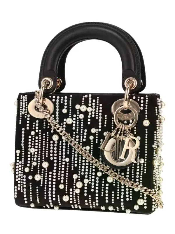 Dior Mini Lady Pearl-embroidered Shoulder Bag - Black