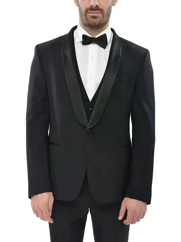 Corneliani Satin Shawl-lapel Blazer And Waistcoat Set - Black