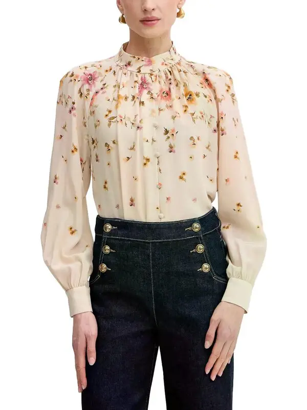 Luisa Spagnoli Bria Floral-print Silk Blouse - Neutrals