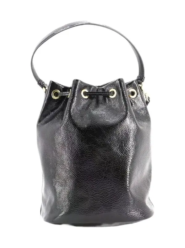 Prada Patent Drawstring Pocket Small Bucket Bag - Black