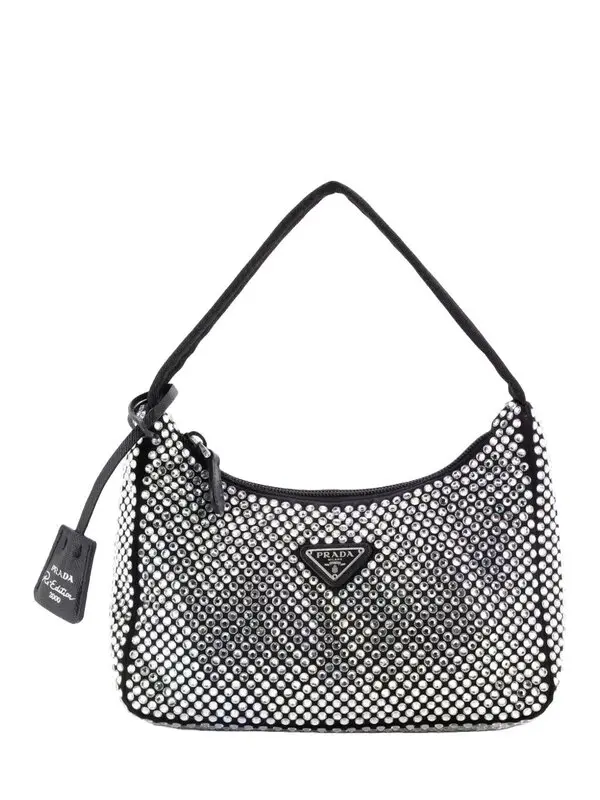 Prada Re-edition 2000 Crystal Embellished Mini Hobo Bag - Black