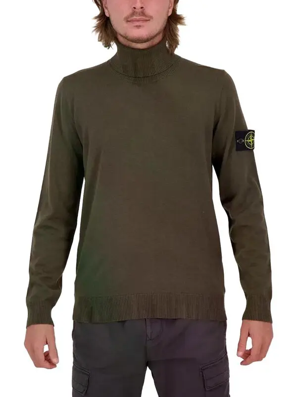 Stone Island Logo Patch Roll Neck Sweater - Green