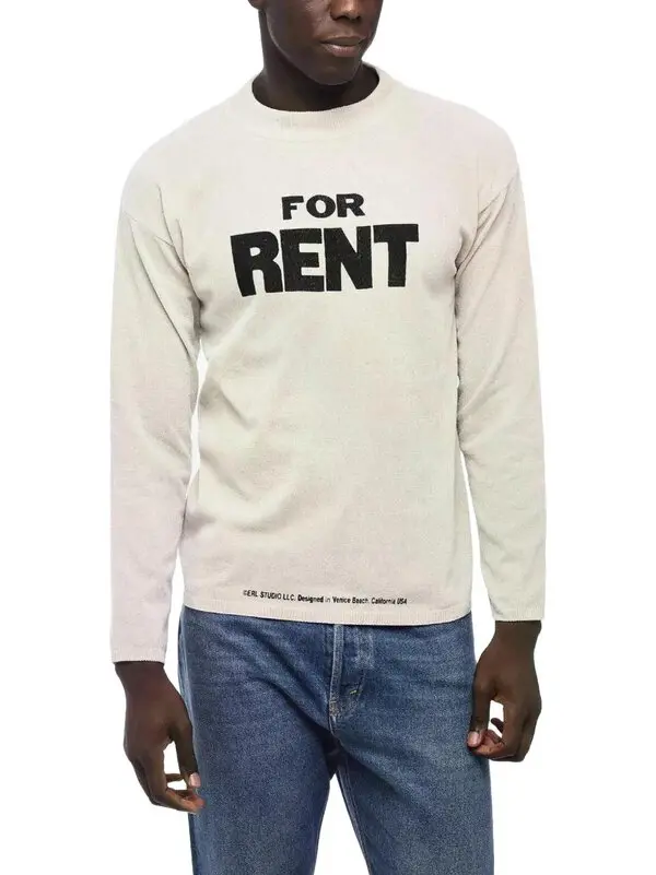 ERL For Rent" Slogan Print Ribbed Sweater - White
