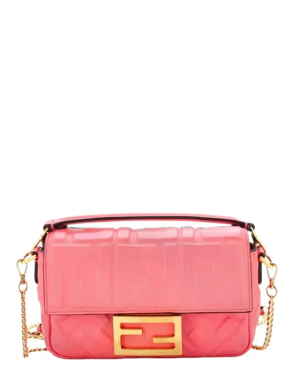 Fendi Baguette Nm Zucca Embossed Leather Mini Crossbody Bag - Pink
