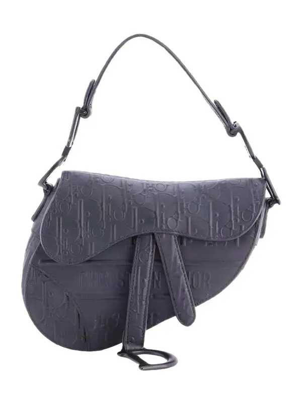 Dior Saddle Handbag Oblique Embossed Calfskin Mini Shoulder Bag - Black