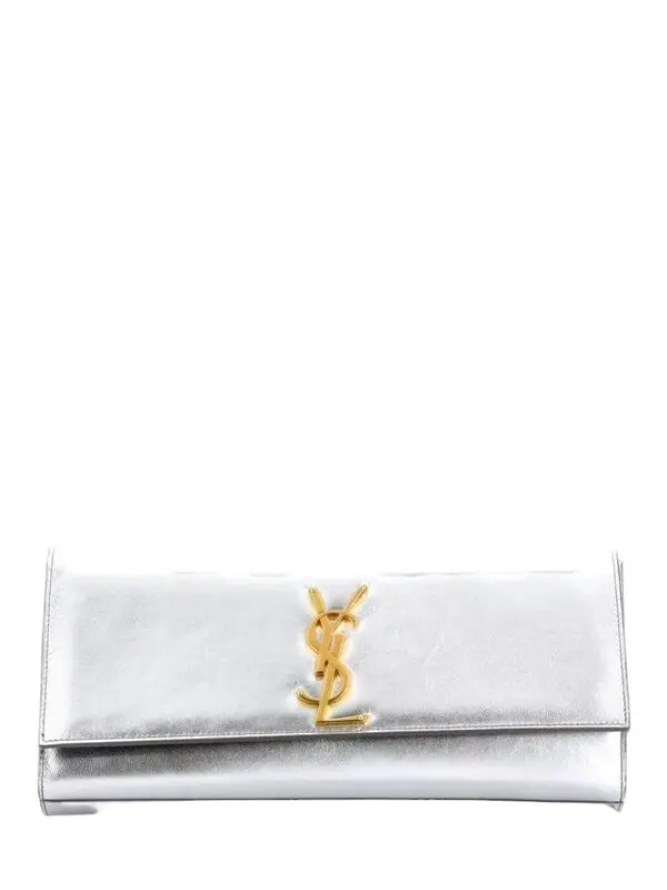 Saint Laurent Classic Monogram Metallic Calfskin Long Clutch Bag - Silver