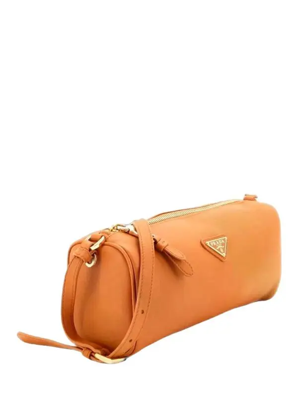 Prada Zip Buckle Leather Shoulder Bag - Orange