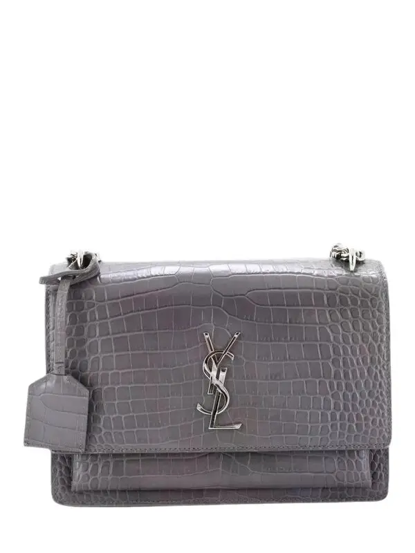 Saint Laurent Sunset Crocodile Embossed Leather Medium Crossbody Bag - Grey
