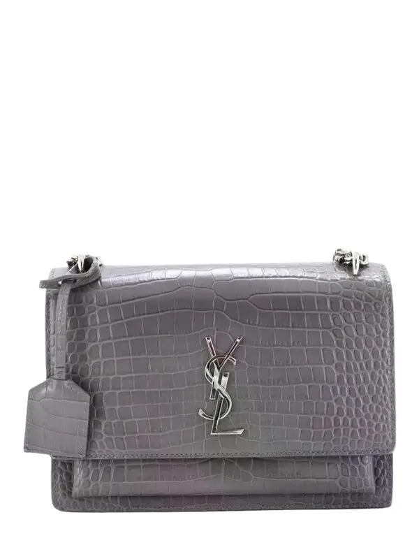 Saint Laurent Sunset Crocodile Embossed Leather Medium Crossbody Bag - Grey